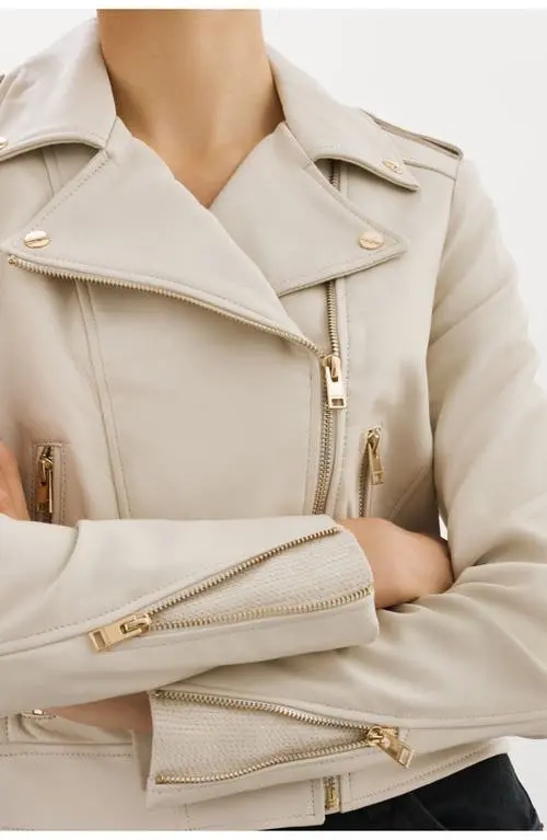 LAMARQUE Donna Leather Biker Jacket - Bone