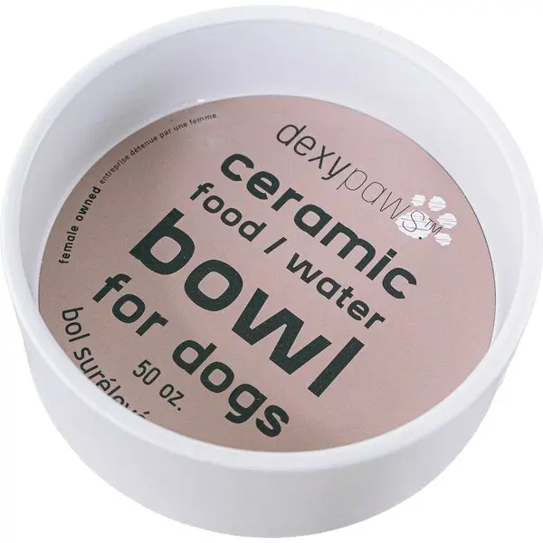 DEXYPAWS Ceramic Dog Bowl 50oz Pet Feeding Dish - White