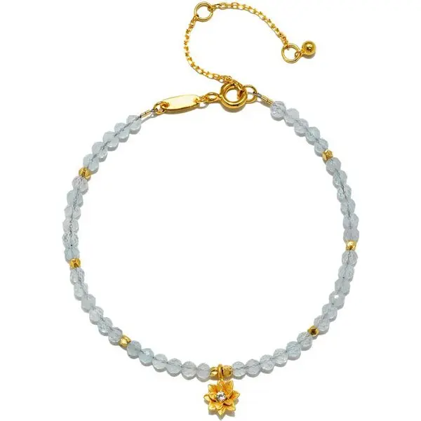 SATYA JEWELRY Aquamarine Lotus March Birthstone Bracelet - Blue