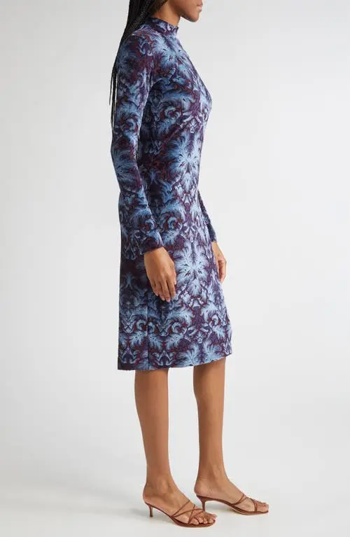 Etro Paisley Burnout Long Sleeve Jersey Dress - Multicolor Blue Base