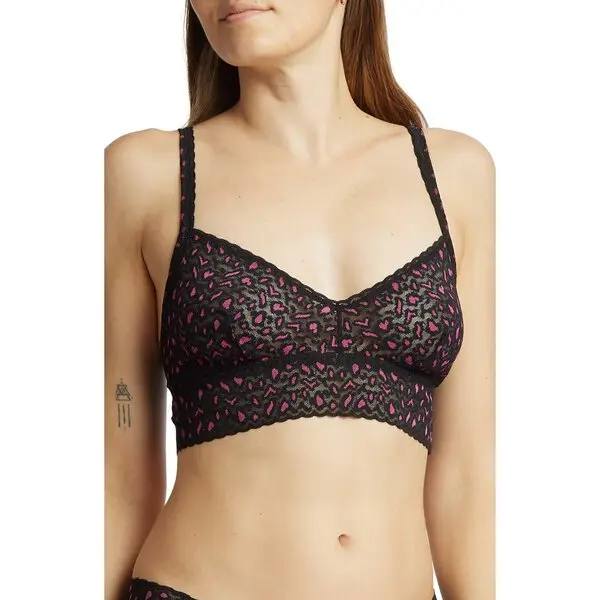 Hanky Panky Cross Dye Retro Lace Triangle Bralette - Black/tulip Pink