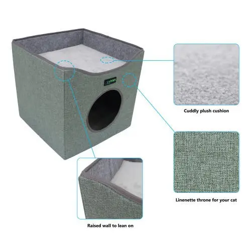JESPET Foldable Cat Condo Sage Cube House