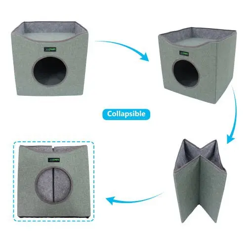 JESPET Foldable Cat Condo Sage Cube House