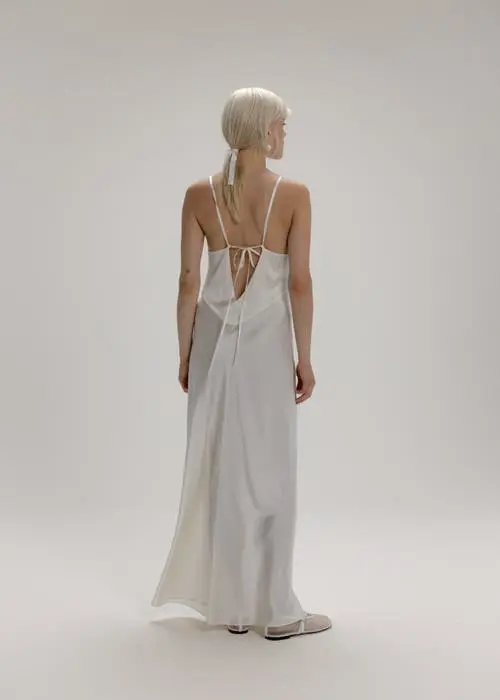 ALAS 100 Silk Slip Maxi Dress - Milk White