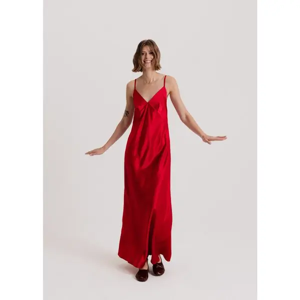 ALAS 100 Silk Slip Maxi Dress - Red