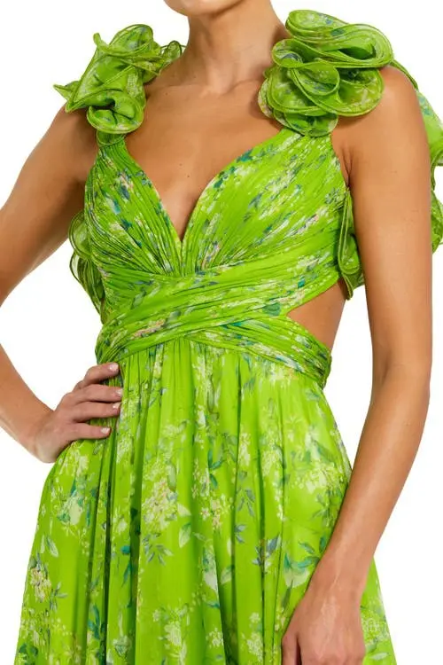Mac Duggal Tiered Floral Chiffon Gown - Sage Multi