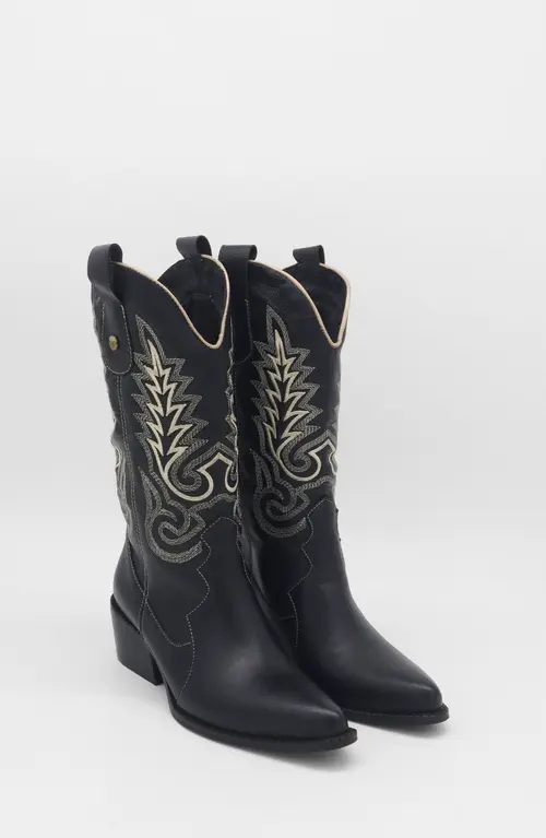 STIVALI NEW YORK Loyal Western Cowboy Boots - Black