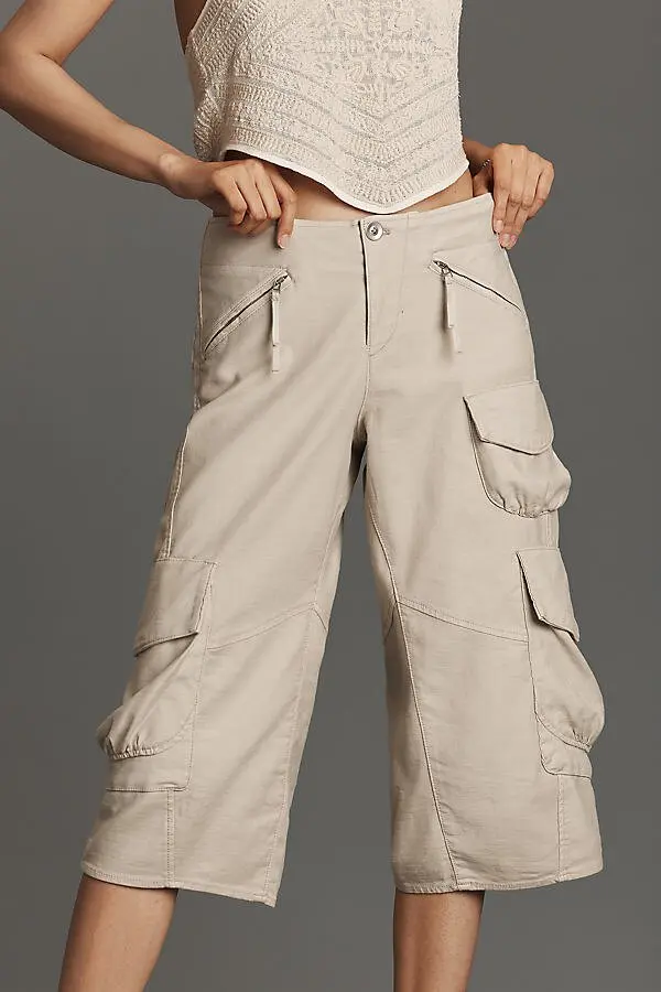 PILCRO Crop Cargo Balloon Pants - Neutral