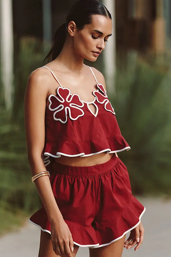 CELANDINE Floral Graphic Relaxed Shorts - Cabernet