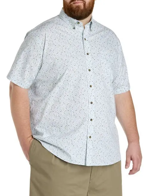 HARBOR BAY BY DXL Big & Tall Easy-care Floral Print Sport Shirt - Blue