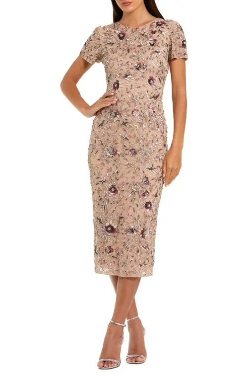 Mac Duggal Floral Embellished Midi Dress - Mocha