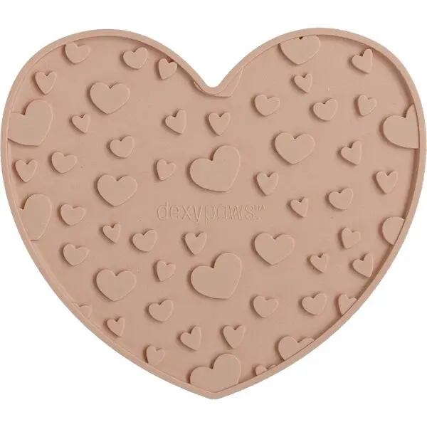 DEXYPAWS Enrichment Lick Mat Blush Heart Grooved Silicone - Pink