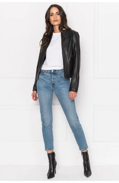 LAMARQUE Arlette Leather Biker Jacket With Removable Hood - Black