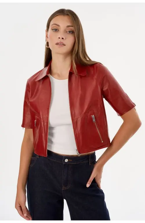 LAMARQUE Sevana Reversible Leather Jacket - Ruby Red/silver