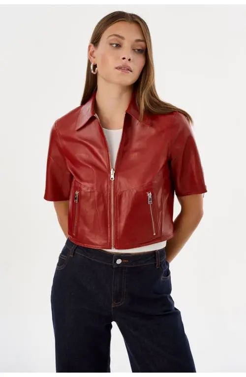 LAMARQUE Sevana Reversible Leather Jacket - Ruby Red/silver