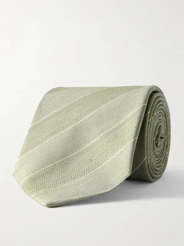 Richard James 8cm Striped Silk And Linen-blend Tie - Green