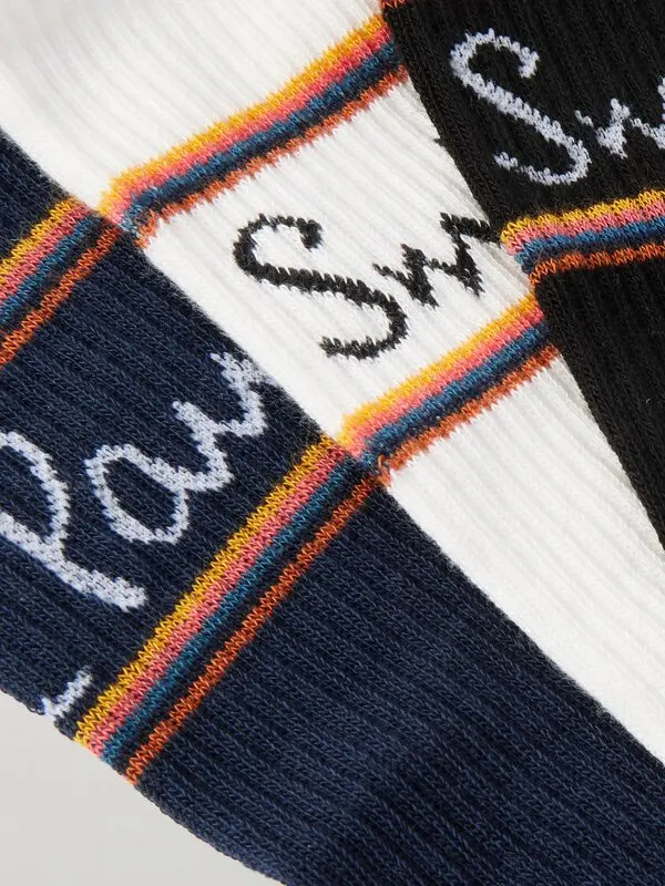 Paul Smith Three-pack Logo-jacquard Striped Cotton-blend Socks