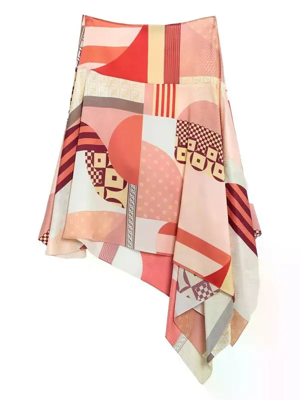 Fendi Asymmetric Graphic-print Skirt - Orange