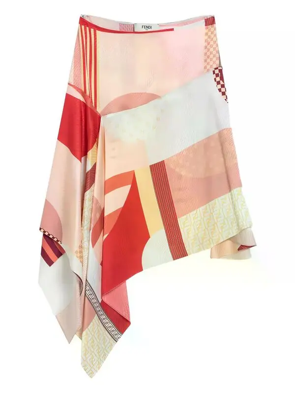 Fendi Asymmetric Graphic-print Skirt - Orange