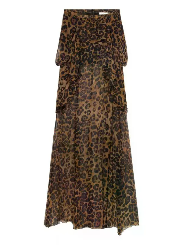 Blumarine Printed Ruffled-detail Skirt - Brown