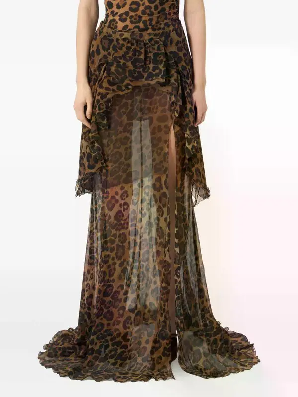 Blumarine Printed Ruffled-detail Skirt - Brown