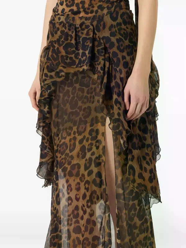 Blumarine Printed Ruffled-detail Skirt - Brown
