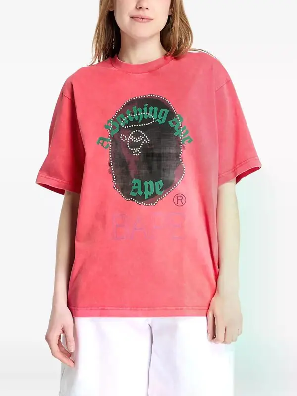 A BATHING APE Ape Head Rhinestone T-shirt