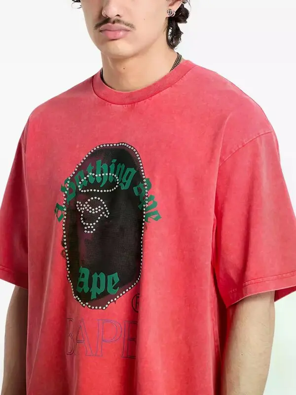 A BATHING APE Ape Head Rhinestone T-shirt