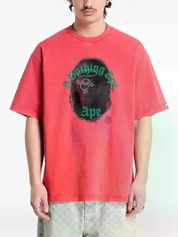 A BATHING APE Ape Head Rhinestone T-shirt