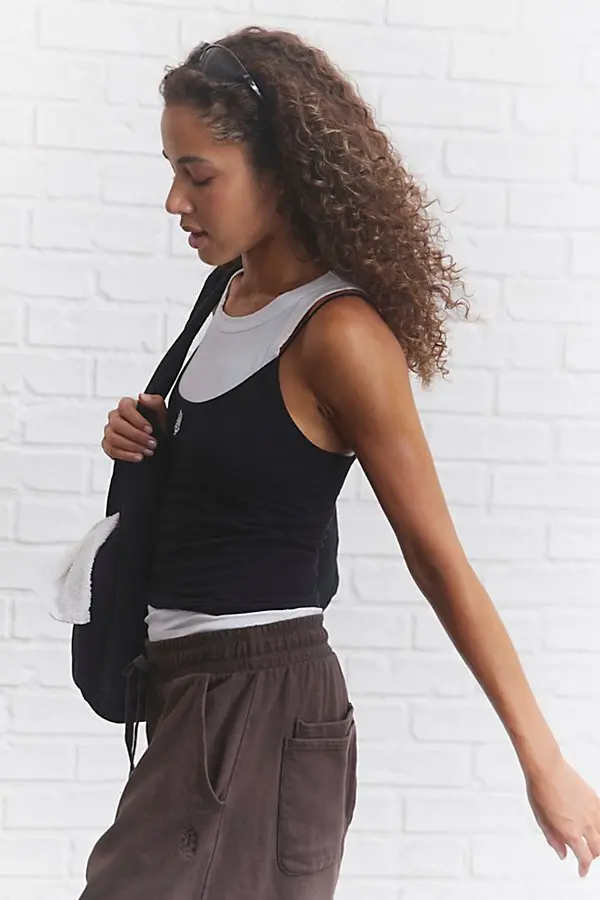 Free People Skinny Strap Logo Tank - Black