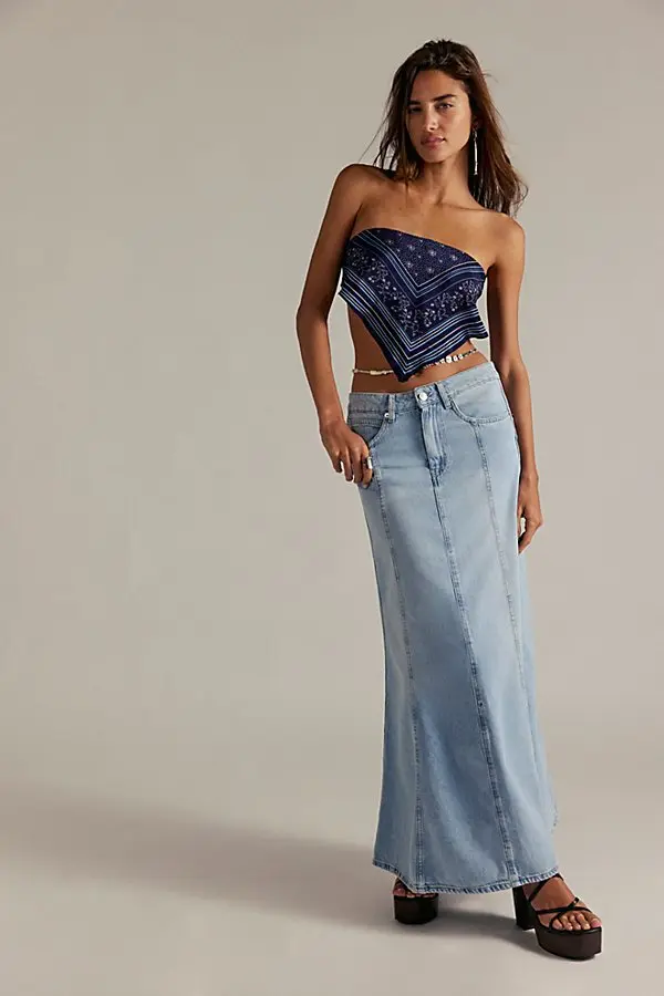 Free People We The Free Off-duty Denim Maxi Skirt - Light Outside