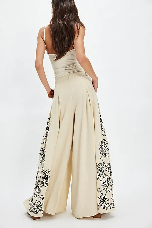 Free People Embroidered Wide-leg Trousers