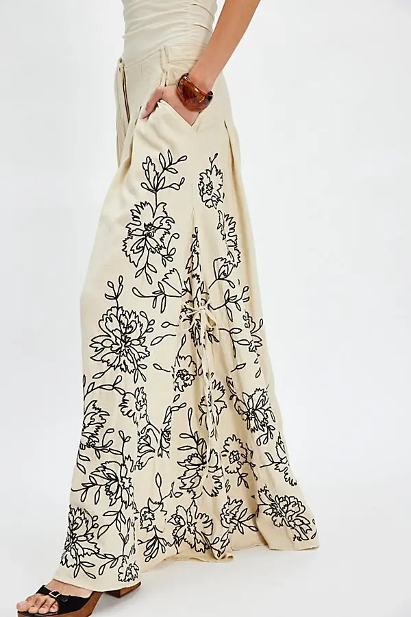 Free People Embroidered Wide-leg Trousers