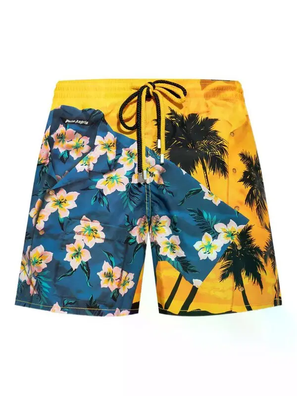 Palm Angels Palm-tree Print Swim Shorts - Blue