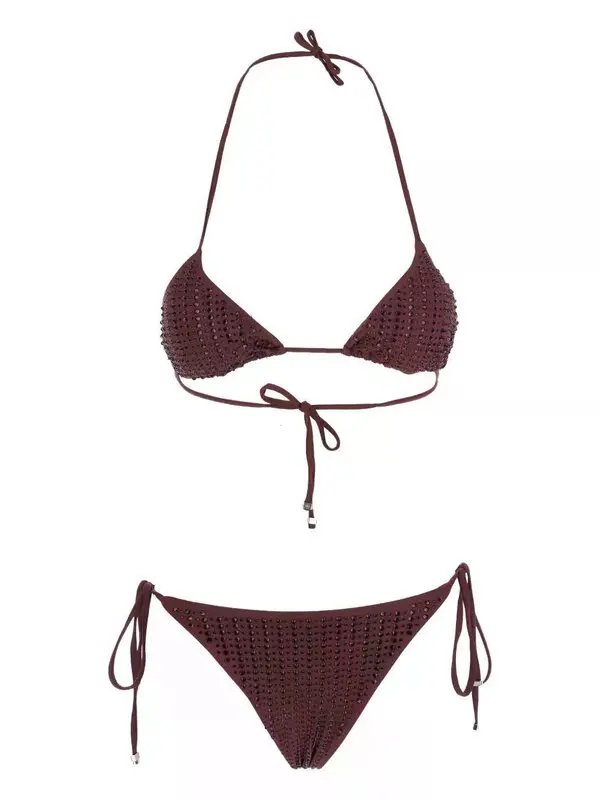 VENUJA Rhinestone-embellished Triangle Bikini - Red