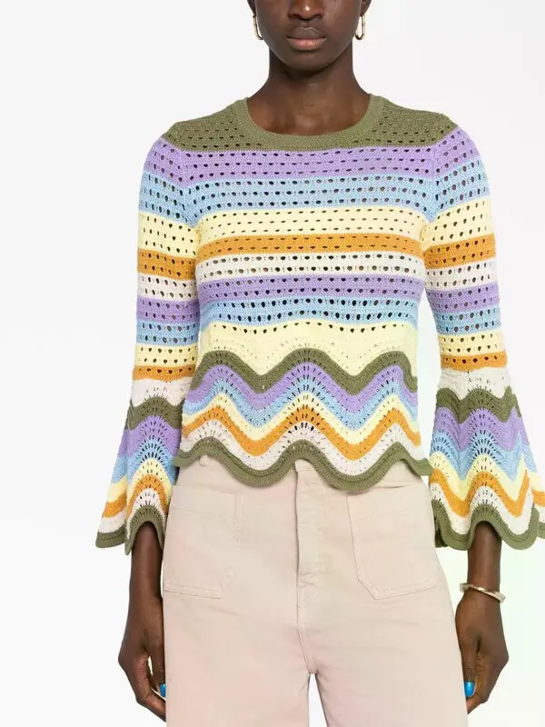Zimmermann Striped Crochet-knit Cotton Top