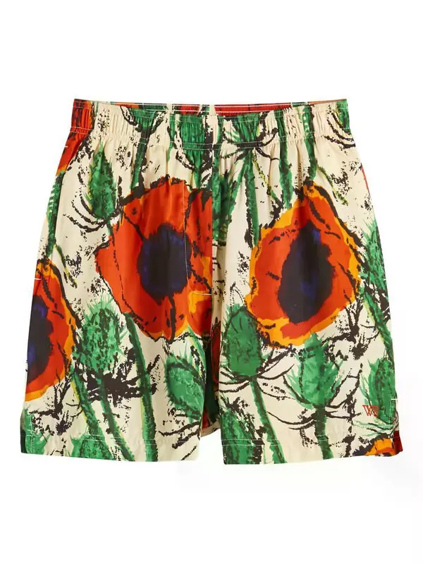 WALES BONNER Poppy-print Elasticated Shorts