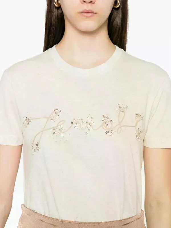 Fendi Sequin Embellished T-shirt - Neutrals