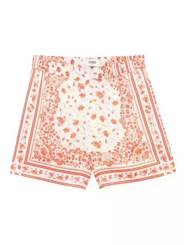 Fendi Floral-print Shorts - Neutrals