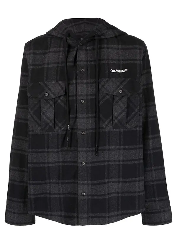 Off-White Off Arrows Check Hooded Shirt Dark