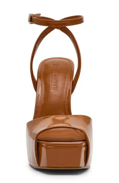 Steve Madden Platform Sandal With Ankle Strap - Camel Leather
