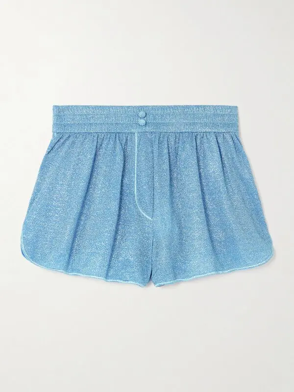 Oseree Lumière Metallic Stretch-knit Shorts - Blue