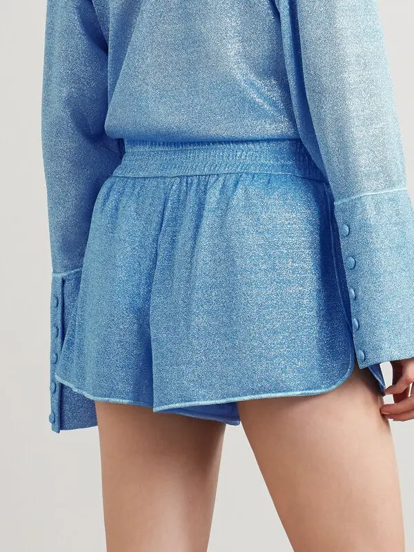 Oseree Lumière Metallic Stretch-knit Shorts - Blue