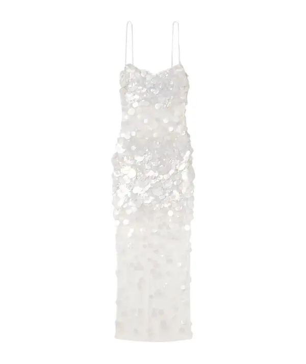 Retrofete Mischa Embellished Tulle Midi Dress - White