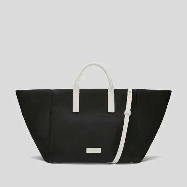 DEMELLIER The Lisbon Tote - Black Canvas Off White Smooth