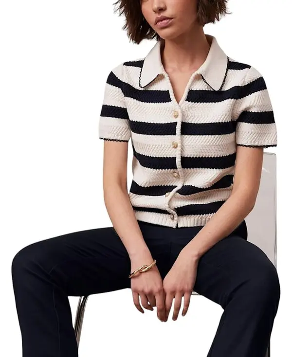 Mint Velvet Striped Knit Cardigan Top - Navy
