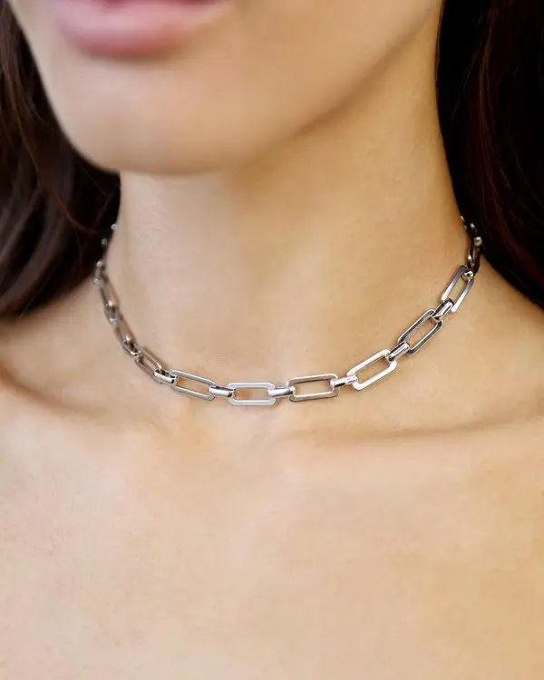 Ettika Flat Rectangle Chain Necklace - Silver