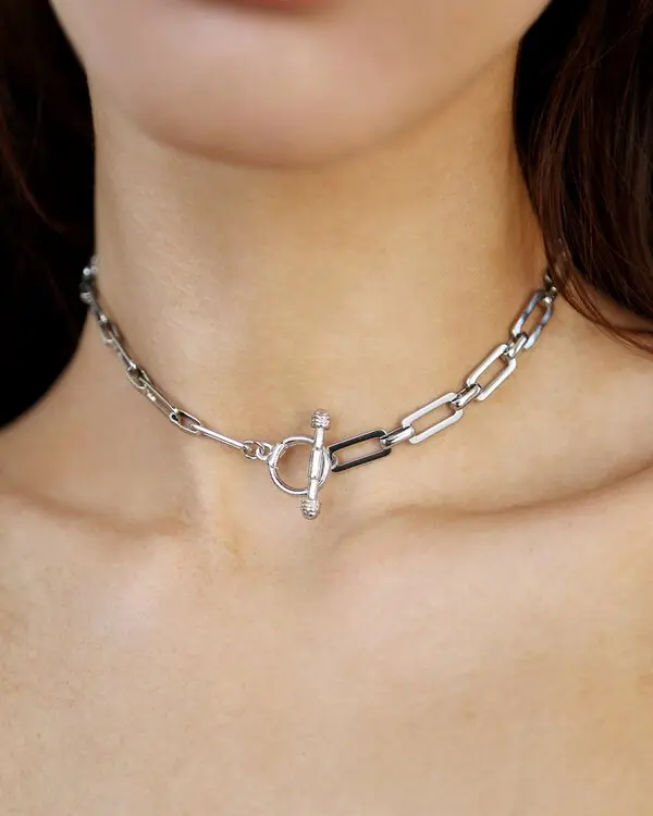Ettika Flat Rectangle Chain Necklace - Silver