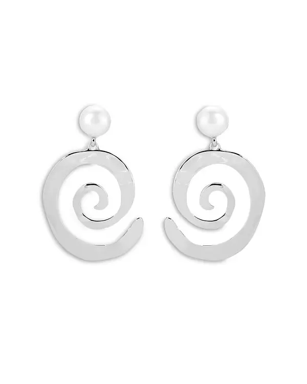 Ettika Aura Swirl Pearl Drop Earrings - Silver