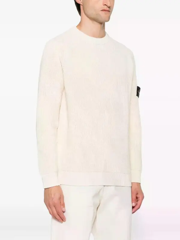 Stone Island Compass-badge Ribbed-knit Sweater - Neutrals